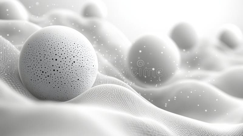 Abstract White Spheres with Dotted Texture on Wavy Surface, Digital Art ...