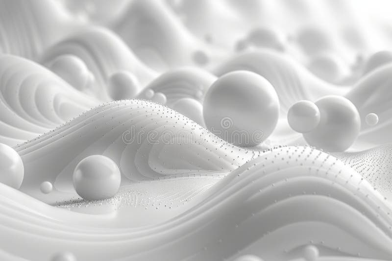 Abstract White Spheres on a Smooth, Wavy Surface with Tiny Particles ...