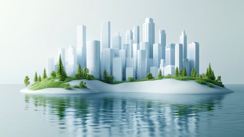 Abstract White Structures Positioned Atop a Small Mound, Surrounded by ...