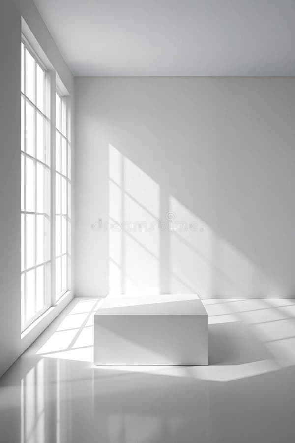 Abstract White Studio Background with Shadows of Window. Empty 3D Room ...