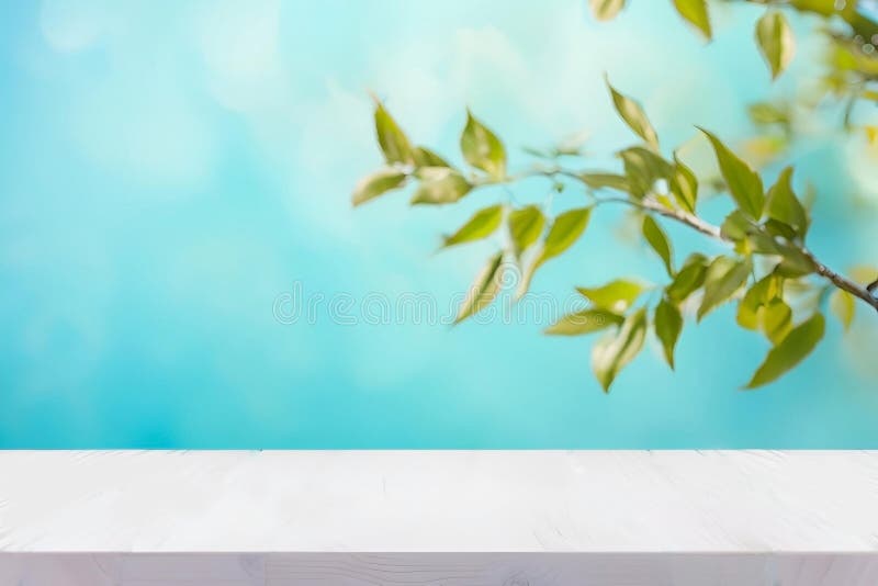 Abstract White Table and Blue Sandy Sky Blurred Background. Stock ...