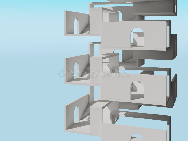 Abstract White Tower Structure on Light Blue Sky Background Stock ...