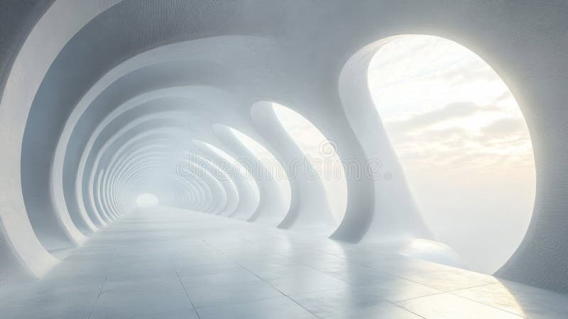 Abstract White Tunnel Architecture with Soft Lighting Stock ...