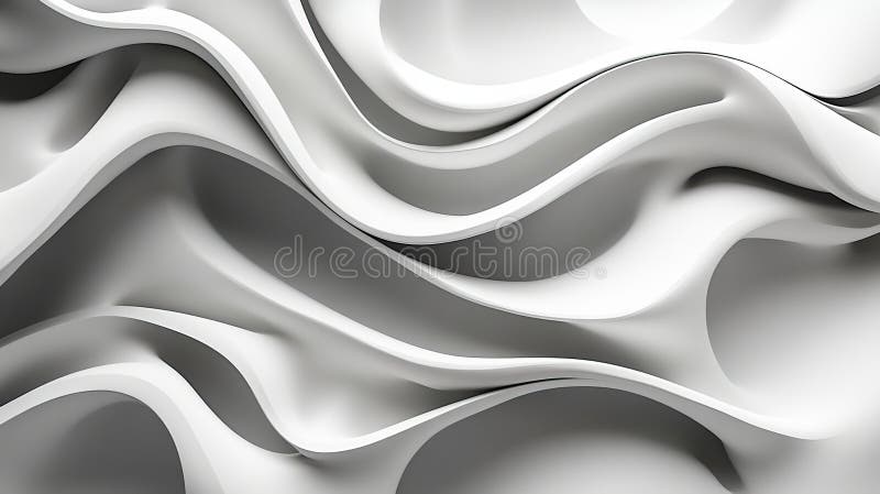 Abstract White Wave Design, Flowing Curves, 3D Render, Grey Background ...
