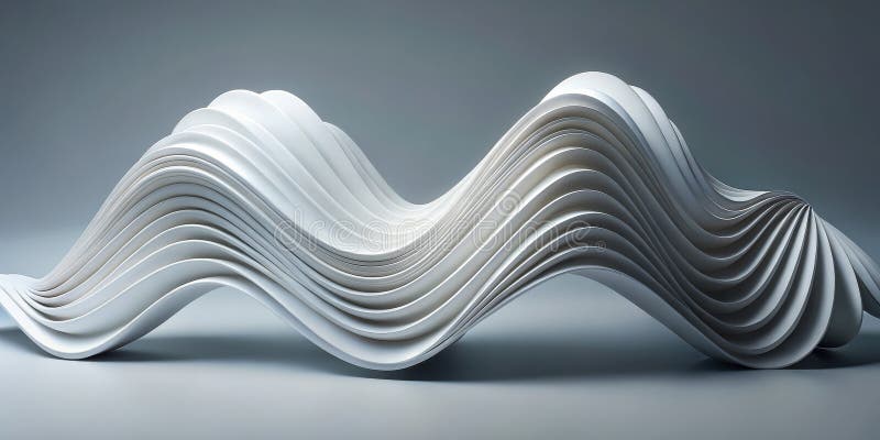 Abstract White Wavy Sculpture - Composed of Interlocking Layers on a ...