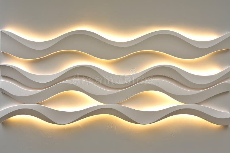 Abstract White Wavy Wall Pattern with Backlight, Modern Interior Design ...