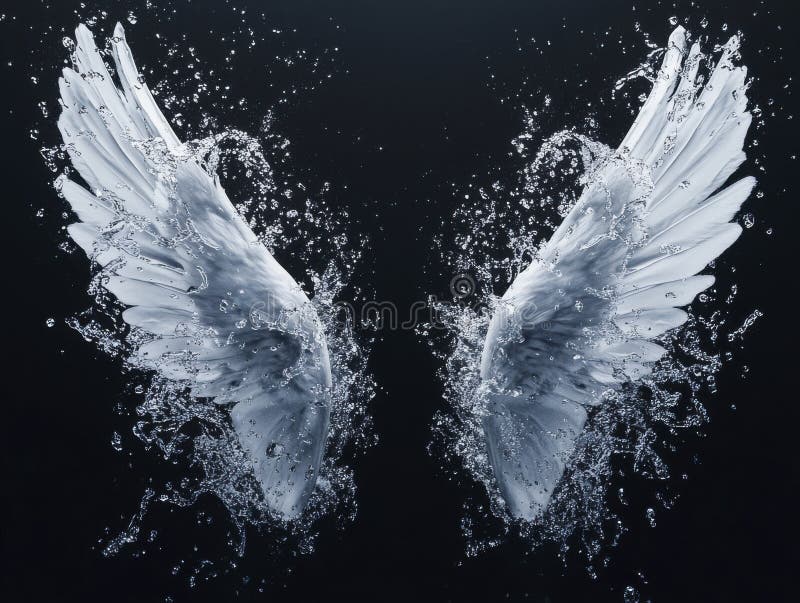 Abstract White Wings Dissolving into Particles on Dark Background Stock ...