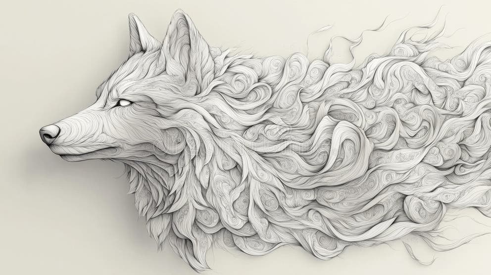 Abstract White Wolf Illustration with Intricate Linework Stock ...