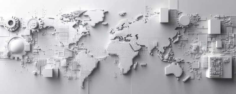 Abstract White World Map Composed of Geometric Blocks and Shapes ...