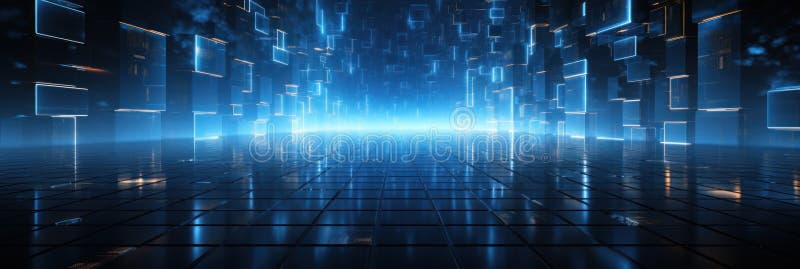 Abstract Wide Digital Background, Cyberspace with Data and Blue Tech ...