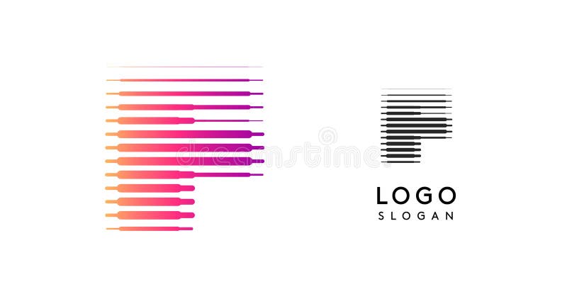 Abstract Wide Letter F, Logo with Horizontal Gradient Lines, Dynamic ...