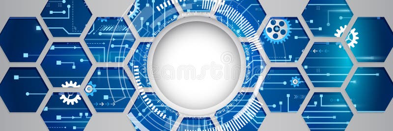 Abstract Wide Technology Background with Hexagons and Gear Wheels. Hi ...