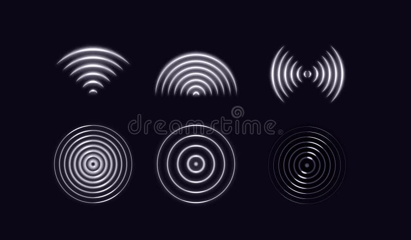 Abstract Wifi Signal Waves. Sound Effect Icon. Vector Glow Light Radar ...