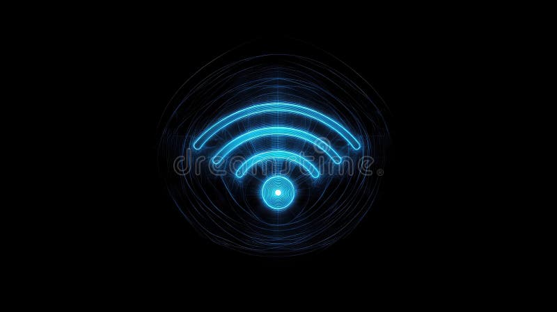 Abstract Wifi Symbol in Blue on a Black Background Stock Illustration ...