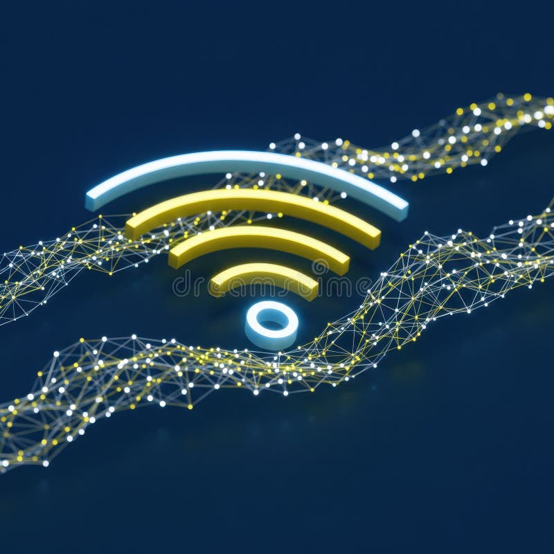 Abstract Wifi Symbol with Glowing Lines and Network Data Stock ...