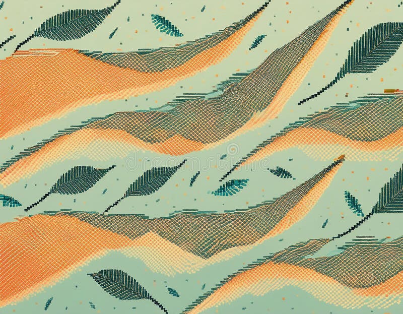 Abstract Wind and Leaves Sweeping Lines and Scattered Leaf Shapes in ...