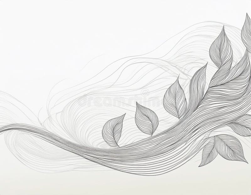Abstract Wind and Leaves Sweeping Lines and Scattered Leaf Shapes in ...