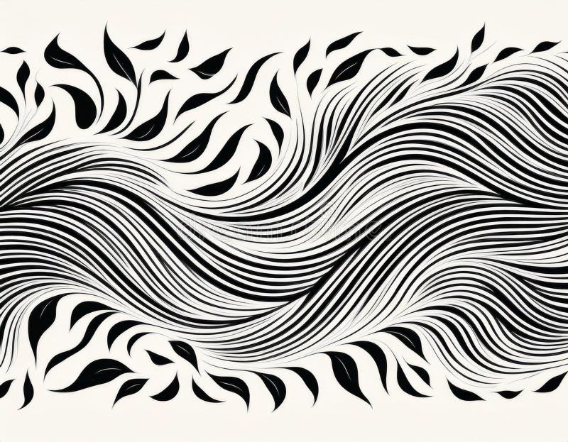Abstract Wind and Leaves Sweeping Lines and Scattered Leaf Shapes in ...
