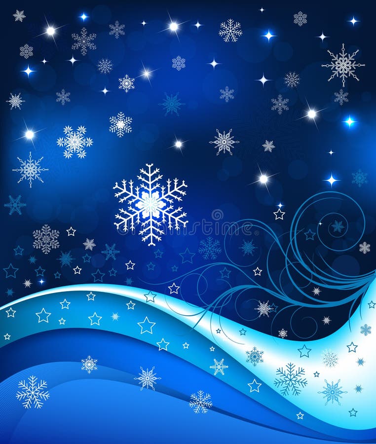 Abstract Winter Background with Flakes and Flowers in Blue Color Stock ...