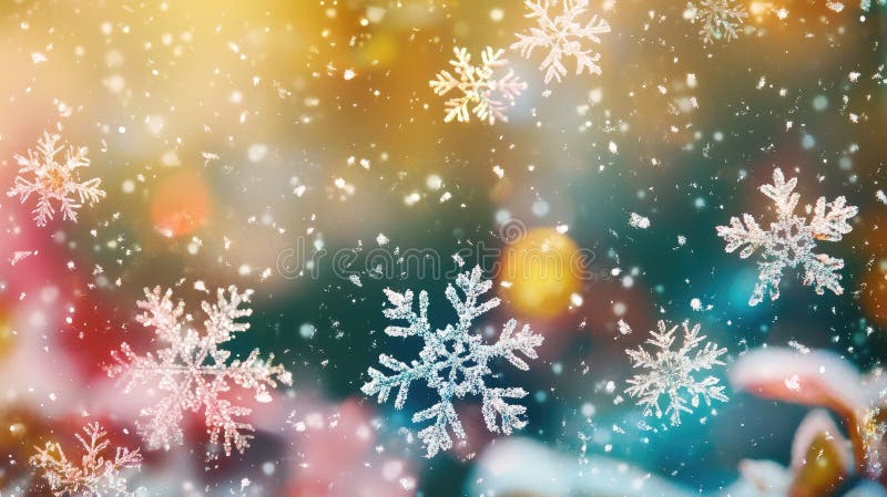 Abstract Winter Background with Snowflakes and Bokeh Lights Stock Photo - Image of abstract ...