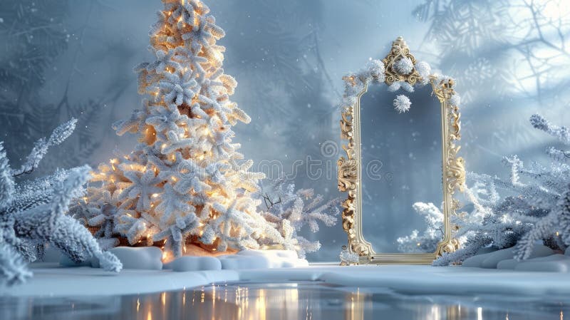 The Abstract Winter Christmas Scene Includes a Mirror and Christmas ...