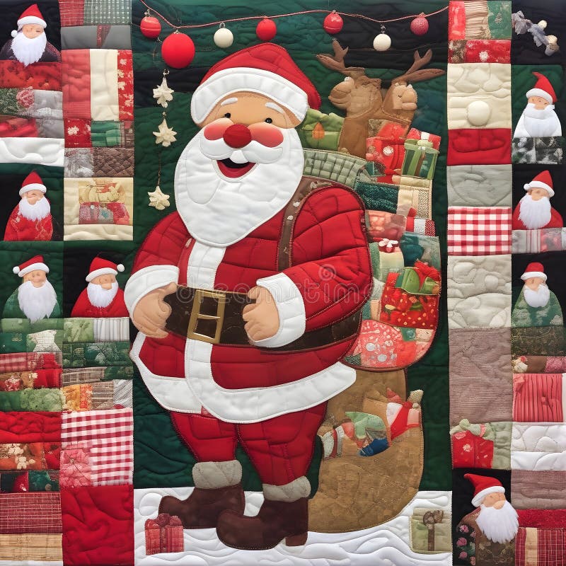 Abstract Winter Fantasy Colorful Patchwork Style of Santa Claus Theme ...