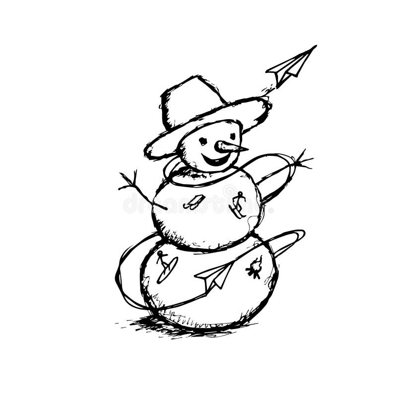 Abstract Winter Hand Drawing of a Snowman. Stock Vector - Illustration ...