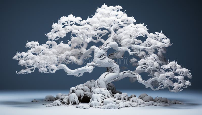 Abstract Winter Landscape with Blue Snowflake Tree Design Generated by ...