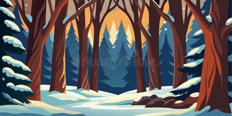 Abstract Winter Landscape. Cartoon Style Stock Vector - Illustration of ...