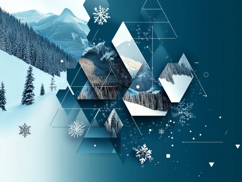 Abstract Winter Landscape with Geometric Shapes and Snow-covered ...