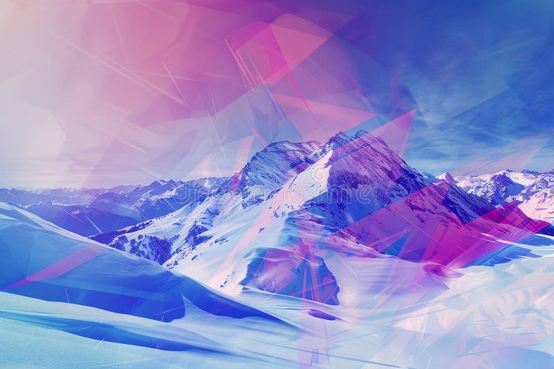Abstract Winter Mountain Scene with Geometric Shapes and a Vibrant ...