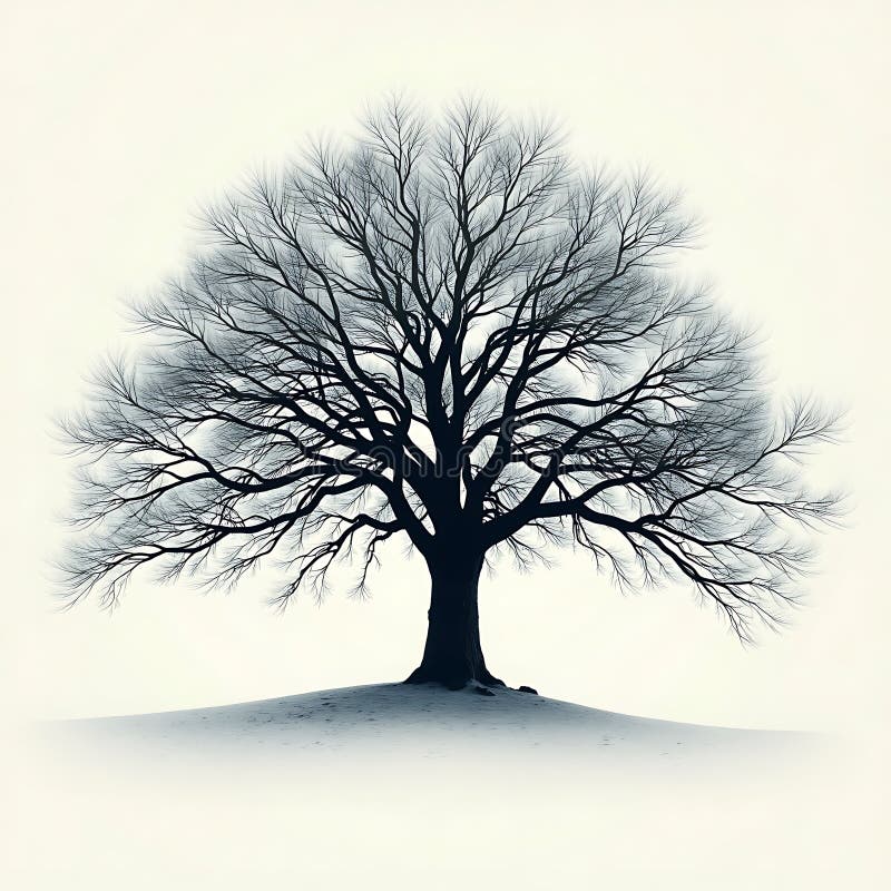 Abstract Winter Oak Tree – Minimalist Design on White Background Stock ...