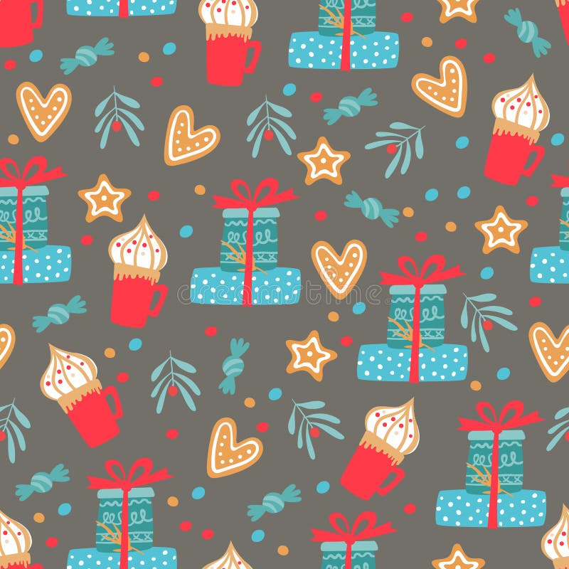 Abstract Winter Seamless Background with Holiday`s Items . Huge Pattern ...