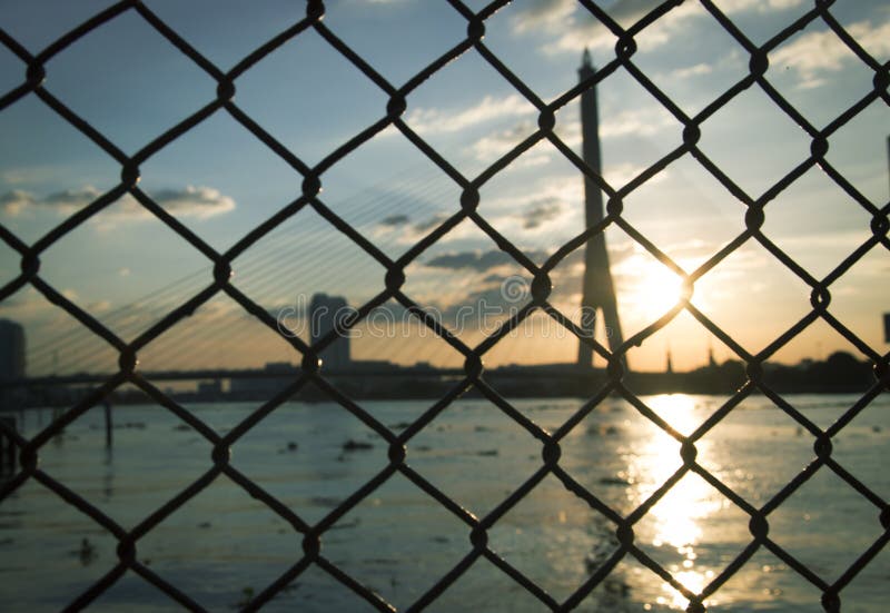 Abstract Wire Rod Wire Mesh Background Warm Sunshine View of River ...