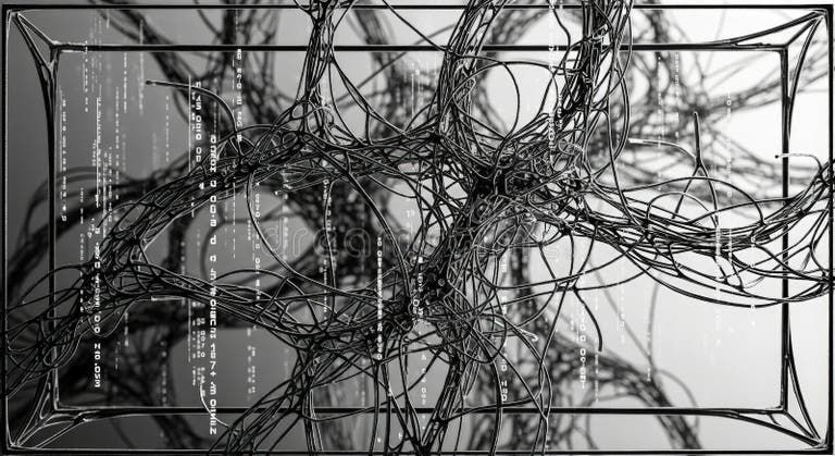 Abstract Wire Tangle in a Digital Matrix Frame Stock Illustration ...