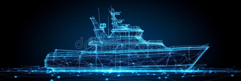 Abstract Wireframe Boat on Blue Technology Background Innovation in ...