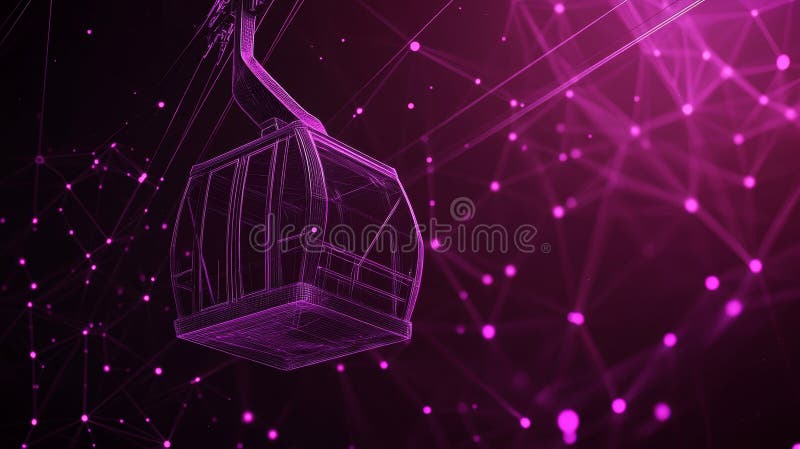 Abstract Wireframe Cable Car Gondola and Network Connection Lines ...