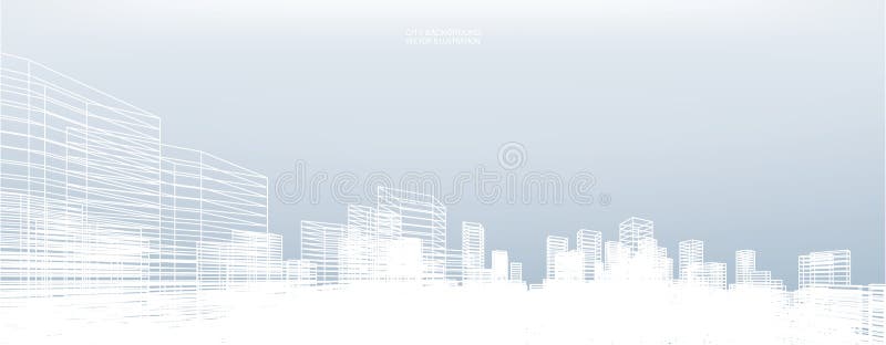 Abstract Wireframe City Background. Perspective 3D Render. Stock Vector ...