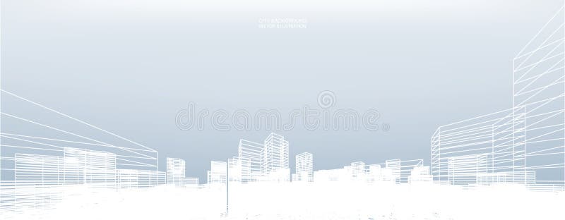 Abstract Wireframe City Background. Perspective 3D Render. Stock Vector ...
