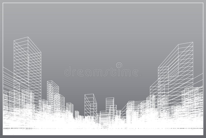 Abstract Wireframe City Background. Perspective 3D Render of Building ...