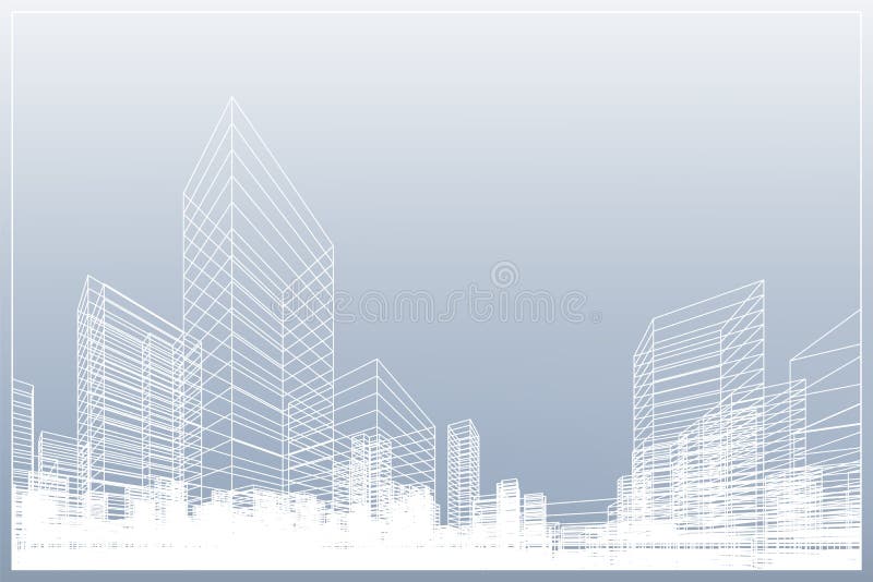 Abstract Wireframe City Background. Perspective 3D Render Of Building ...