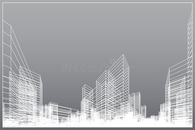 Abstract Wireframe City Background. Perspective 3D Render of Building ...