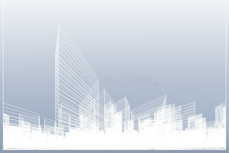 Abstract Wireframe City Background. Perspective 3D Render of Building ...