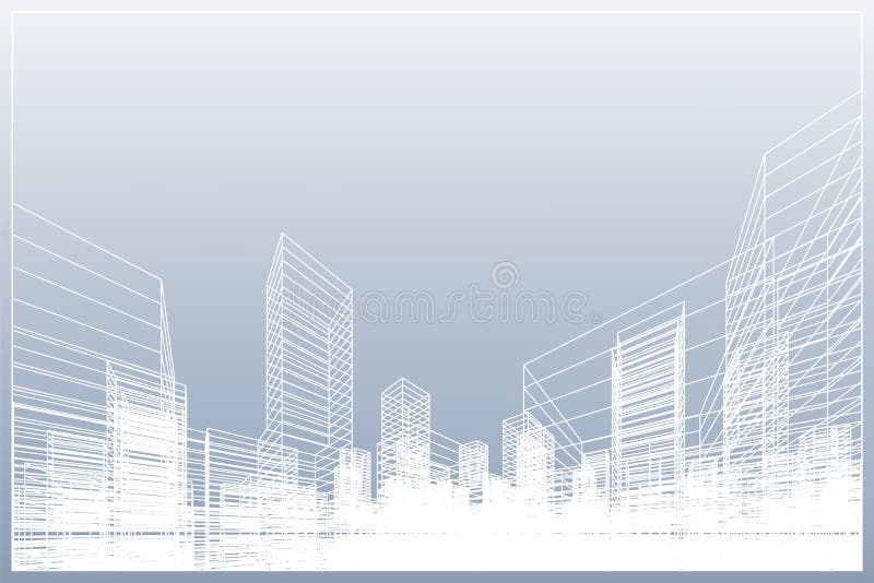 Abstract Wireframe City Background. Perspective 3D Render of Building ...