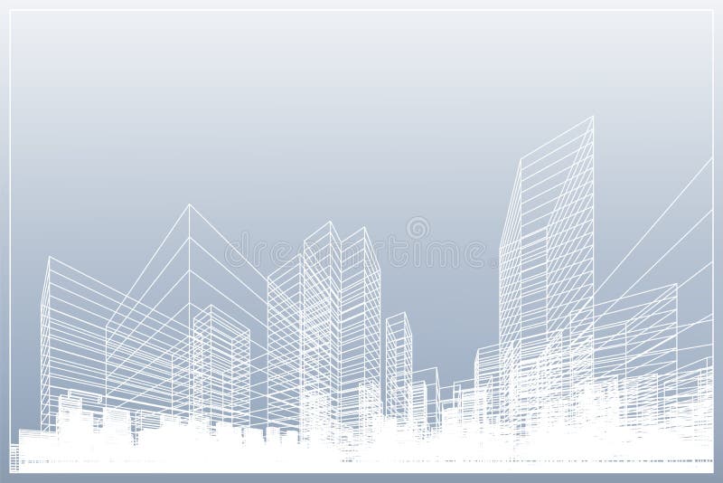 Abstract Wireframe City Background. Perspective 3D Render of Building ...