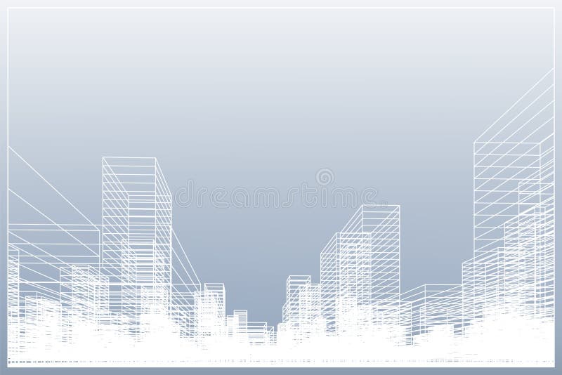 Abstract Wireframe City Background. Perspective 3D Render of Building ...
