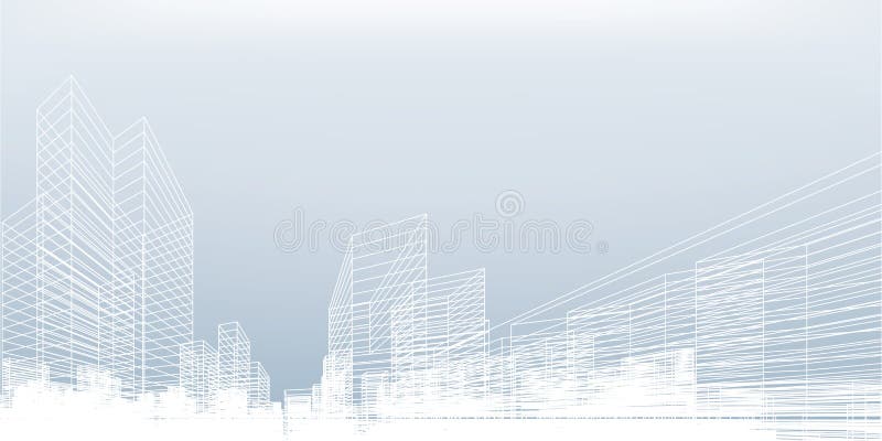 Abstract Wireframe City Background. Perspective 3D Render of Building ...
