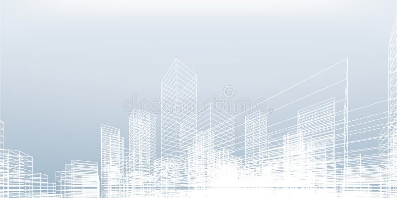 Abstract Wireframe City Background. Perspective 3D Render of Building ...