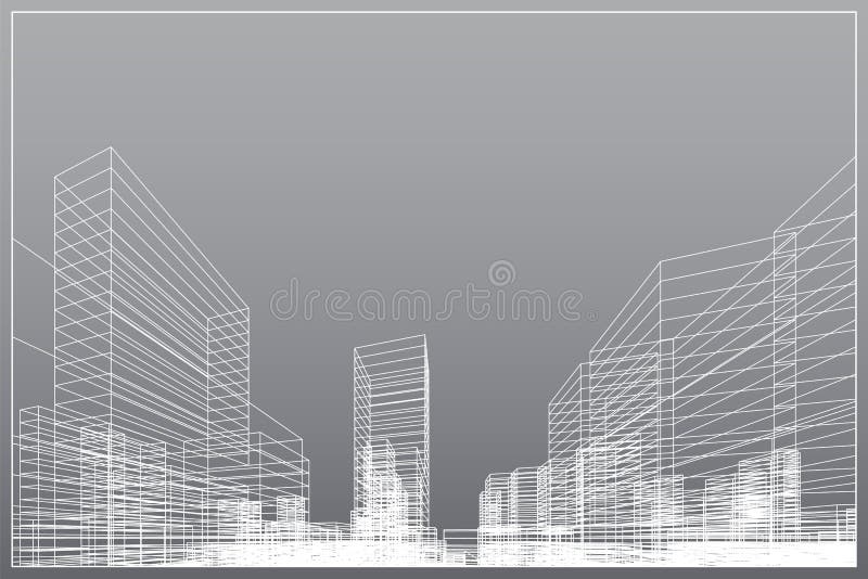 Abstract Wireframe City Background. Perspective 3D Render of Building ...