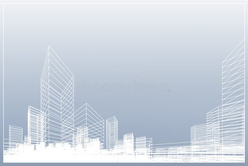 Abstract Wireframe City Background. Perspective 3D Render of Building ...